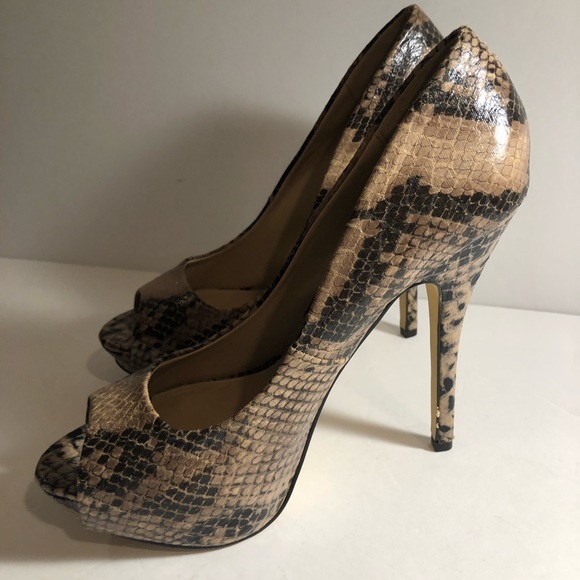 Aldo | Shoes | Aldo Stiletto Heels Peep Toe Snakeskin Look Size 75 ...